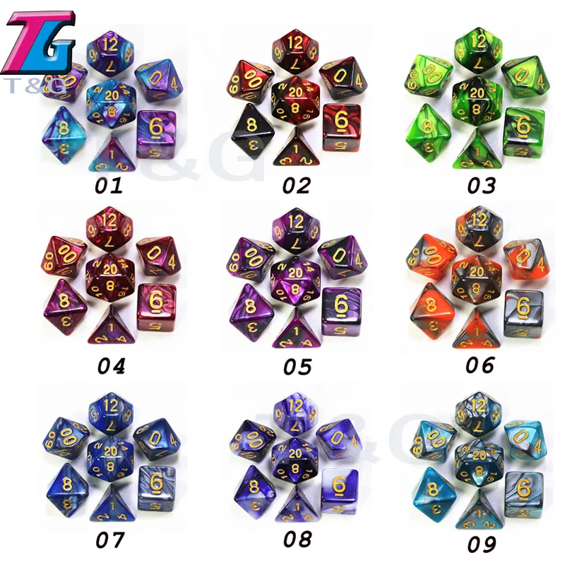 7-Piece Polyhedral Dice Set with Gold Numbers for Dungeons & Dragons ...