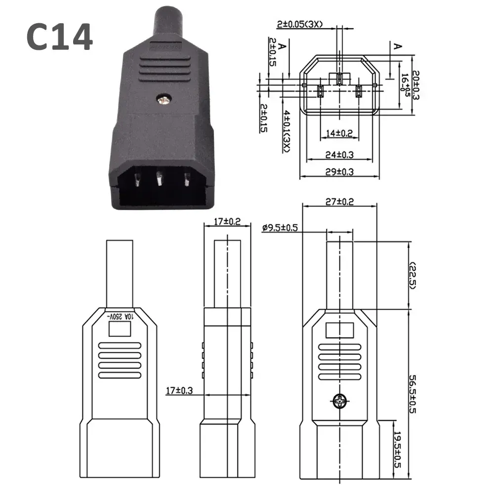 DHgate.com:10/5PCS Rewireable IEC C13 C14 Sockets, Black 10A 250V 3 Pin ...