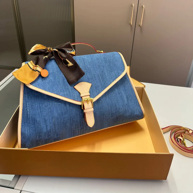 PRPU Designer Leather Messenger Bags Blue Denim Crossbody Satchel For ...