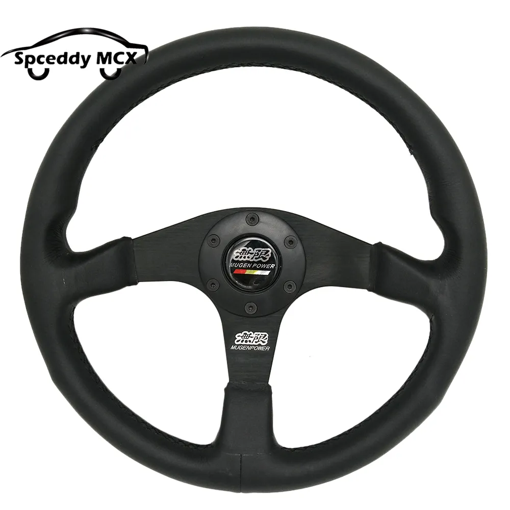 Black Spoke Suede Leather JDM Mugen 14inch Racing Steering Wheel Flat ...