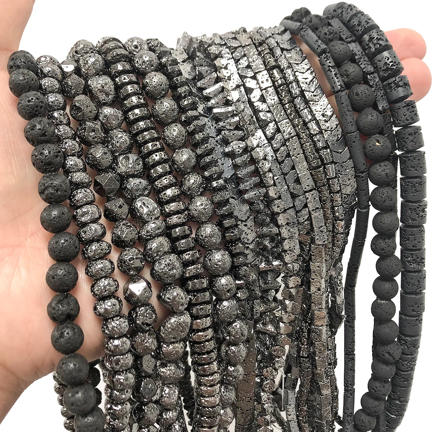Natural Stone Hematite Cube Black Beads Bangles 42 Black Volcanic Lava ...
