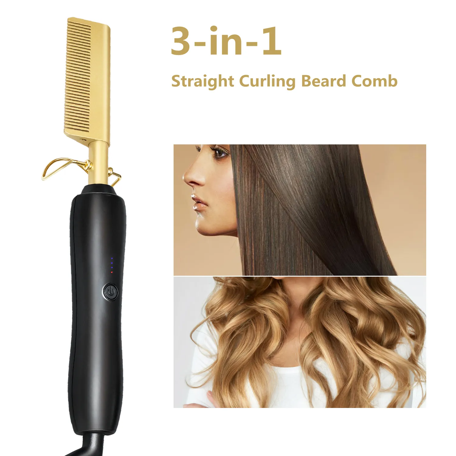 3 in 1 Hot Comb Hair Straightener Electric Flat Iron for Dry and Wet ...
