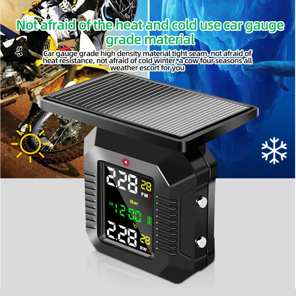 Solar Motorcycle TPMS Tire Pressure Monitoring System Digital LCD ...