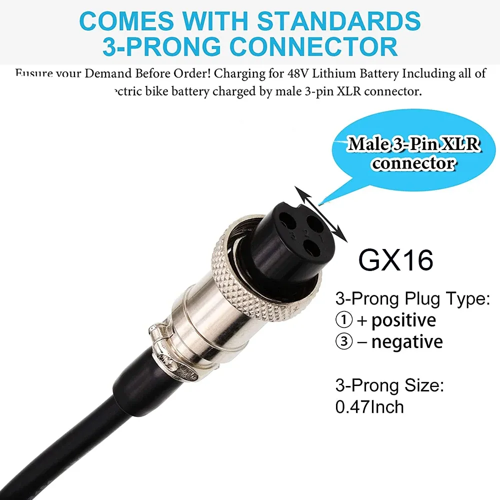 6V 2A/4A Power Charger, GX16 3-Prong Jack, for E-Bikes, Scooters ...