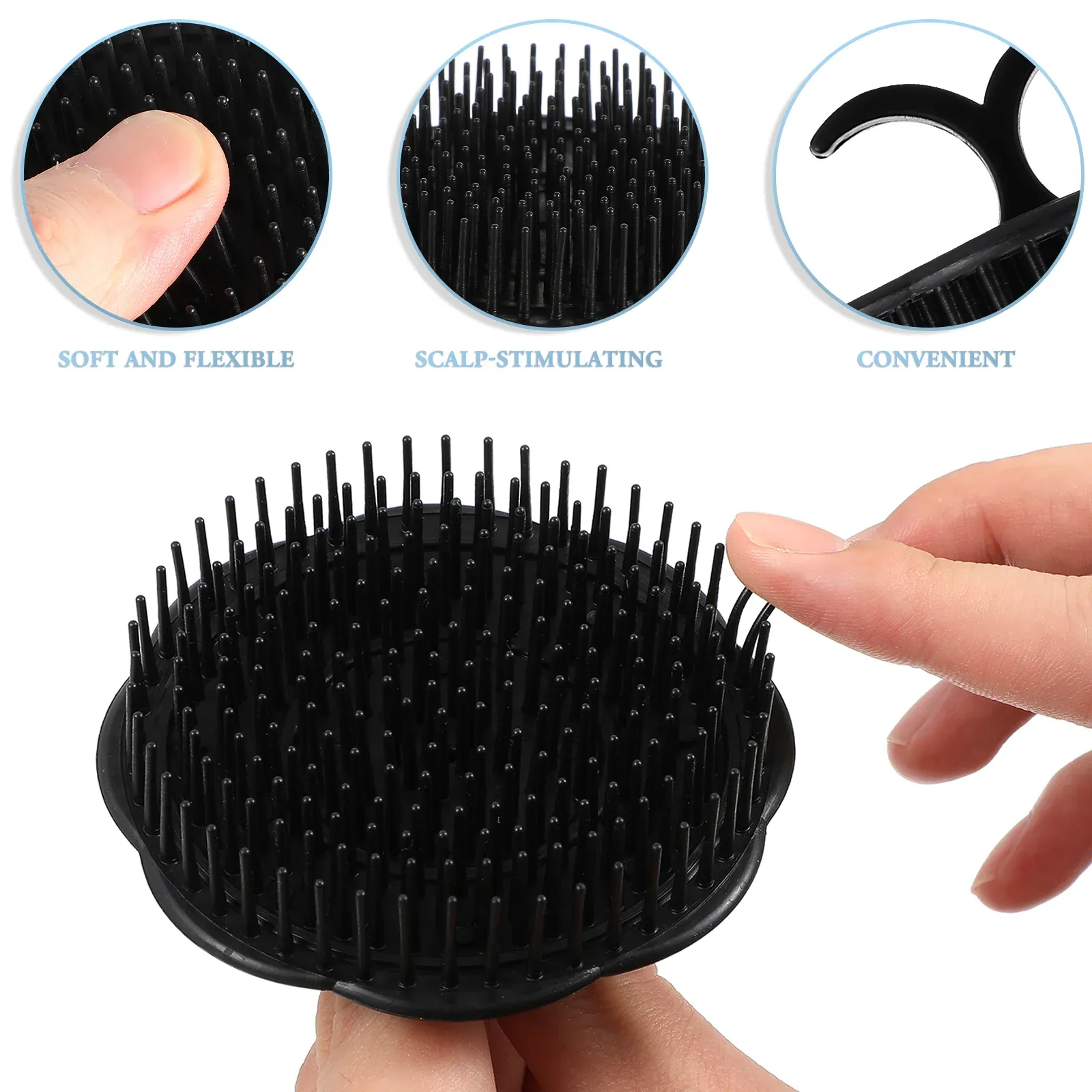 Black 4-Piece Scalp Massager Combs: Round Hair & Shower Brushes for Men ...