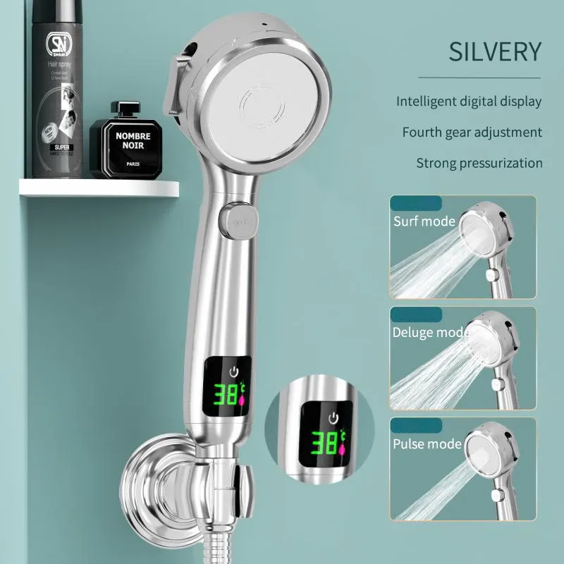 Shower Head LED Digital Temperature Display High Pressure Handheld ...
