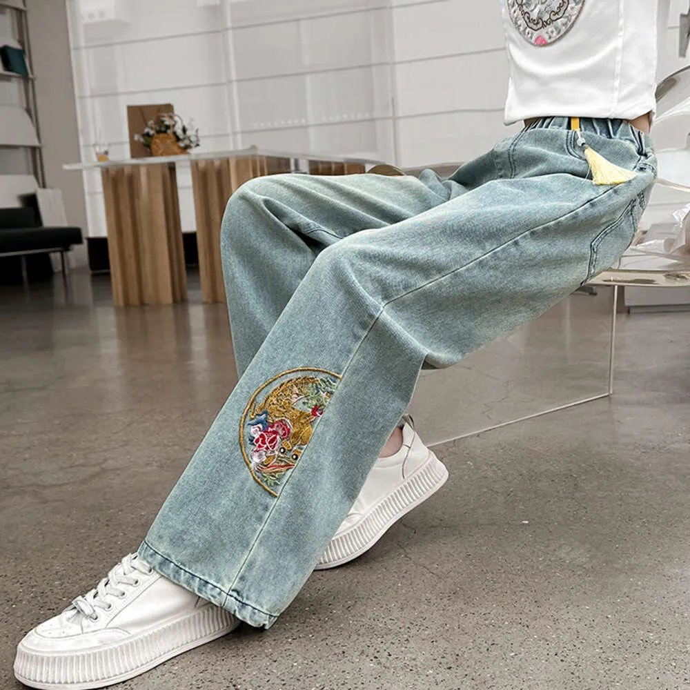 Embroidered Wide-Leg Denim Jeans: Stylish Spring-Autumn Wear for Teen ...