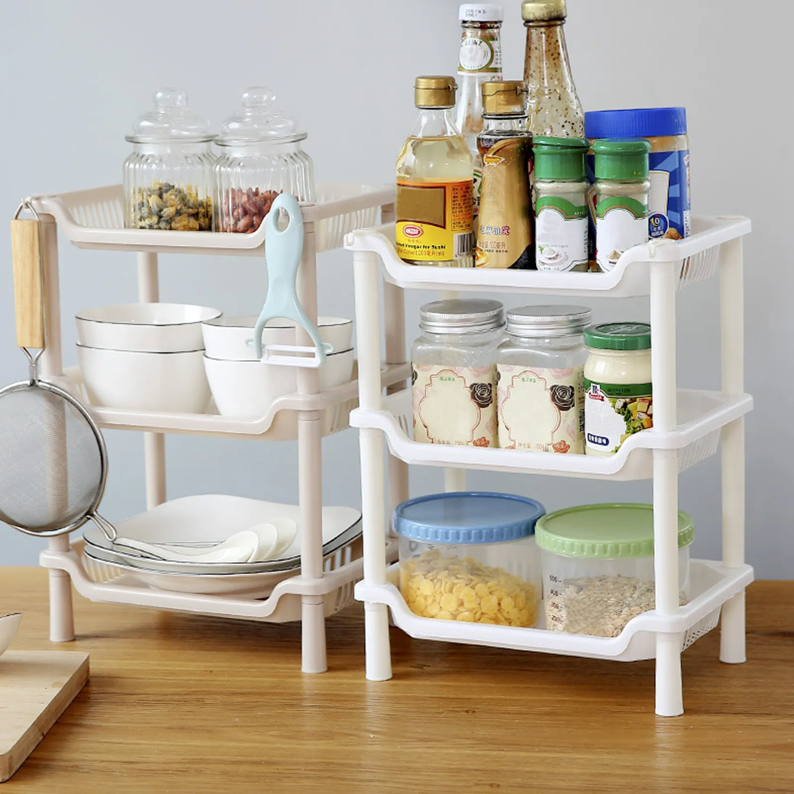 3-Layer Kitchen Rack Plastic Storage Shelves Assembled Dish Holder ...