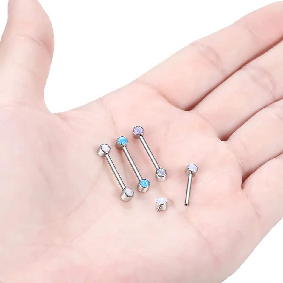 G23 Titanium Opal Nipple Piercings, Internally Threaded Barbell Nipple ...