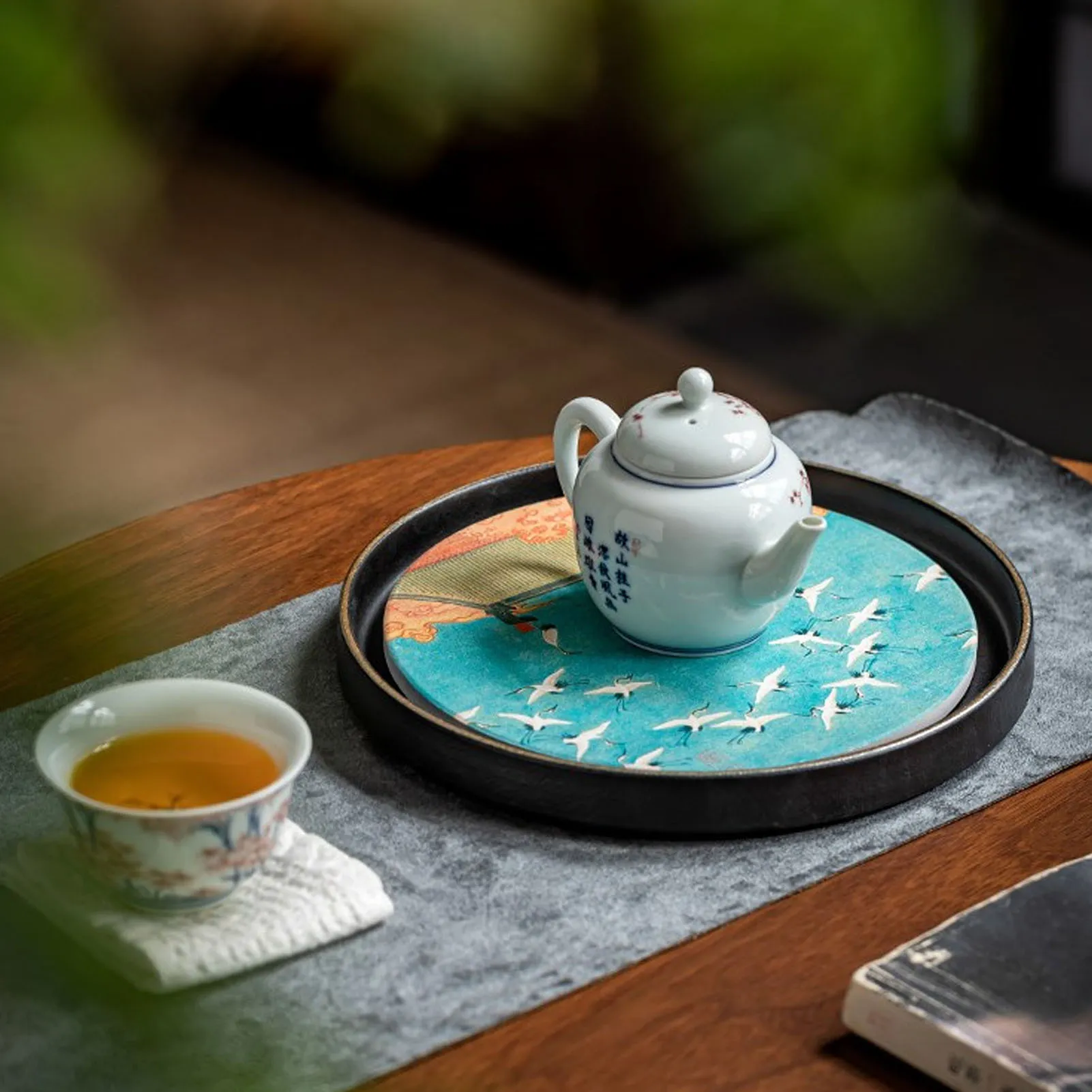 Natural Walnut & Bamboo Tea Tray with Water Absorption for Tea Ceremony ...