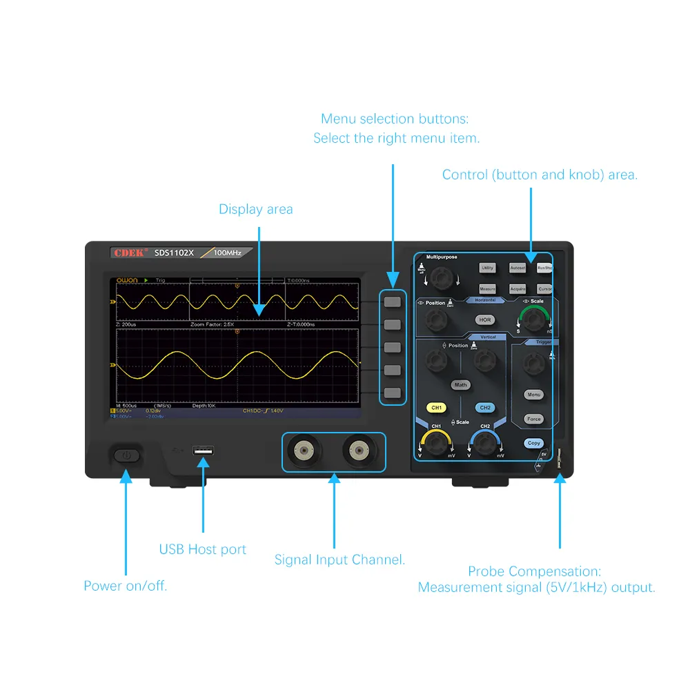 2024 SDS1102X 2CH 100MHz Digital Oscilloscope, 7 LCD Screen, 800x480 ...