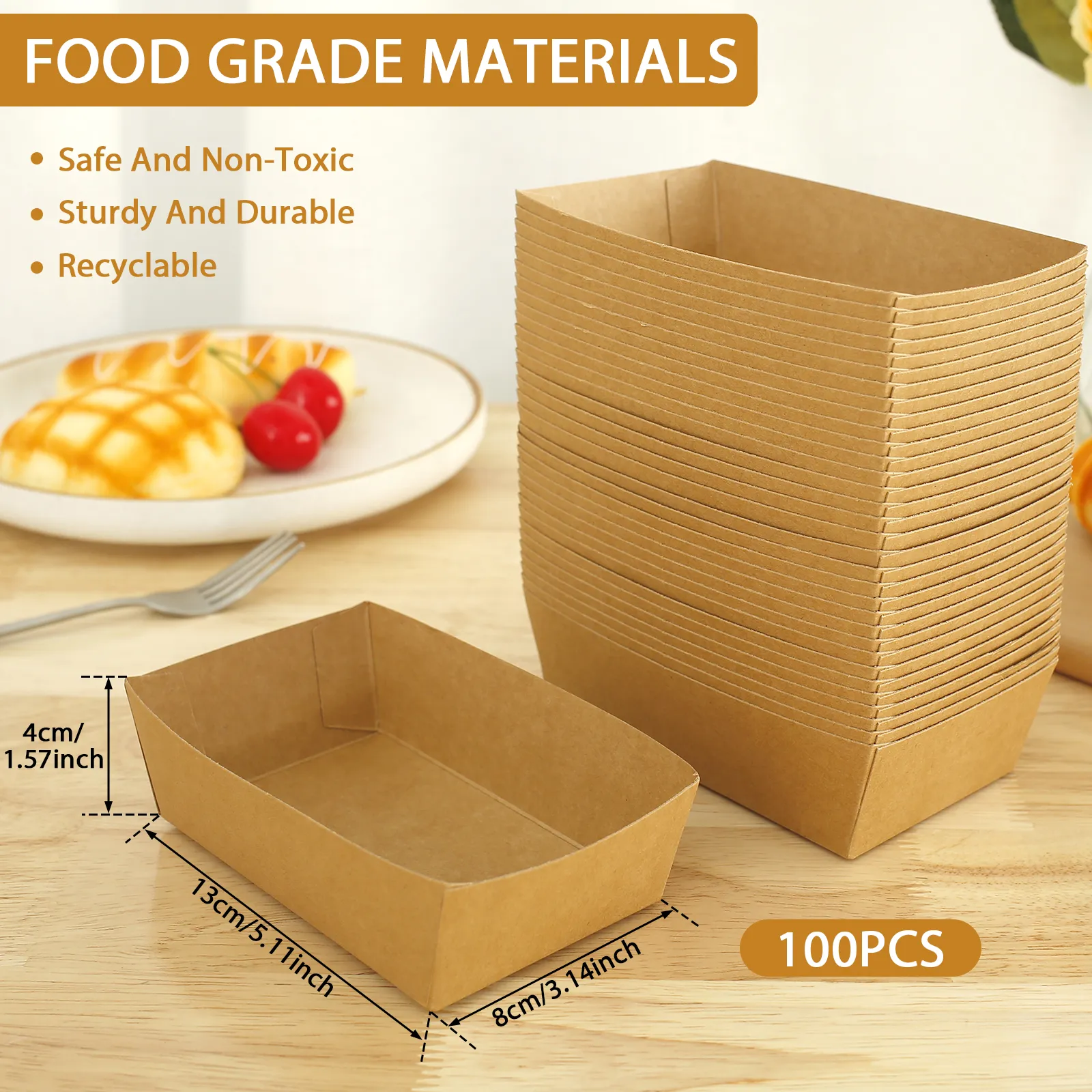 Disposable Paper Food Containers Kraft Brown Boat Shape Take Out Snack ...