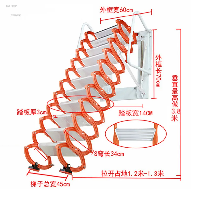 Wall Mounted Ladder Attic Stairs Modern Telescopic Folding Step Ladder ...