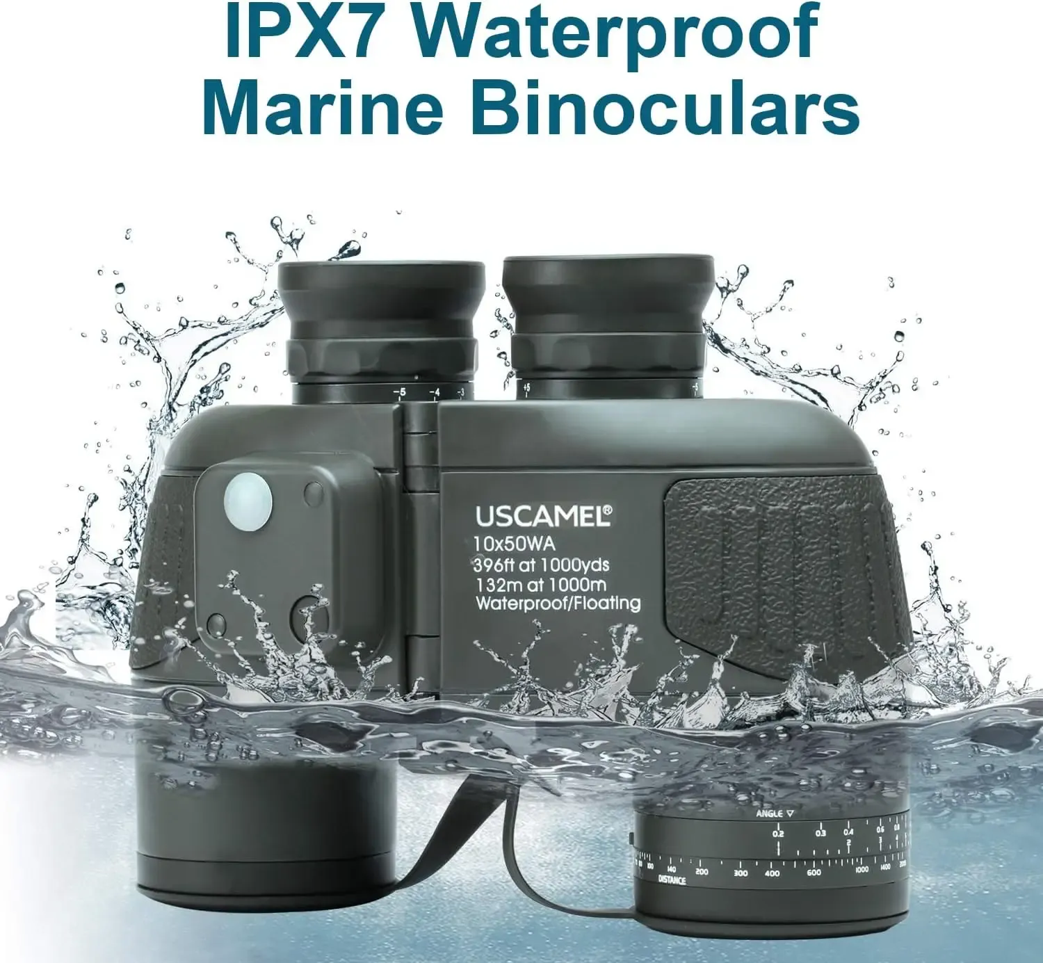 USCAMEL 10x50 Marine Binoculars with Rangefinder Compass, IP7 ...