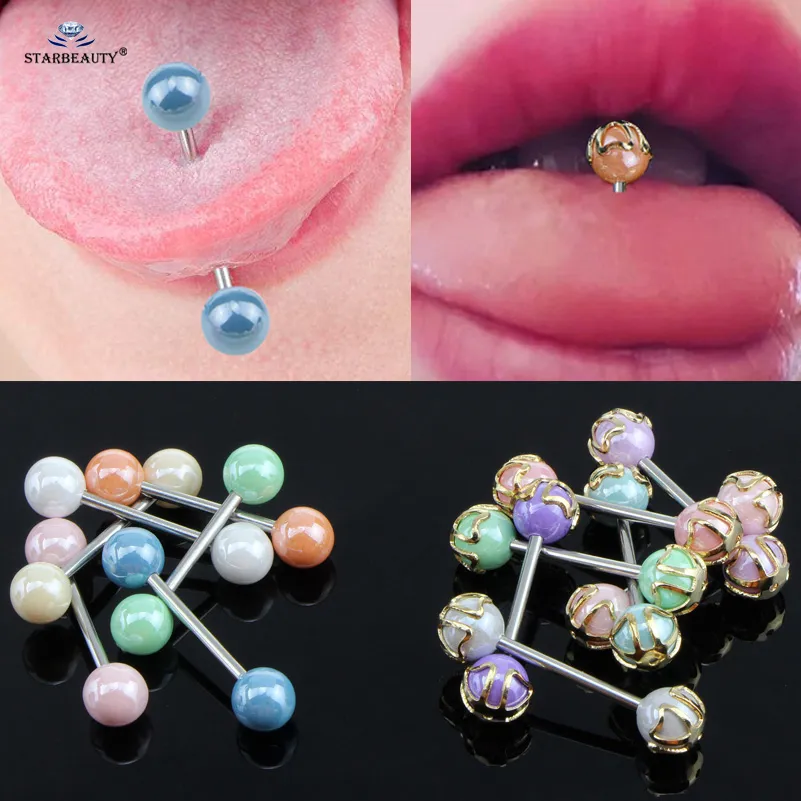 Starbeauty Acrylic Barbell Tongue Piercing Rings with Flashing Powder ...