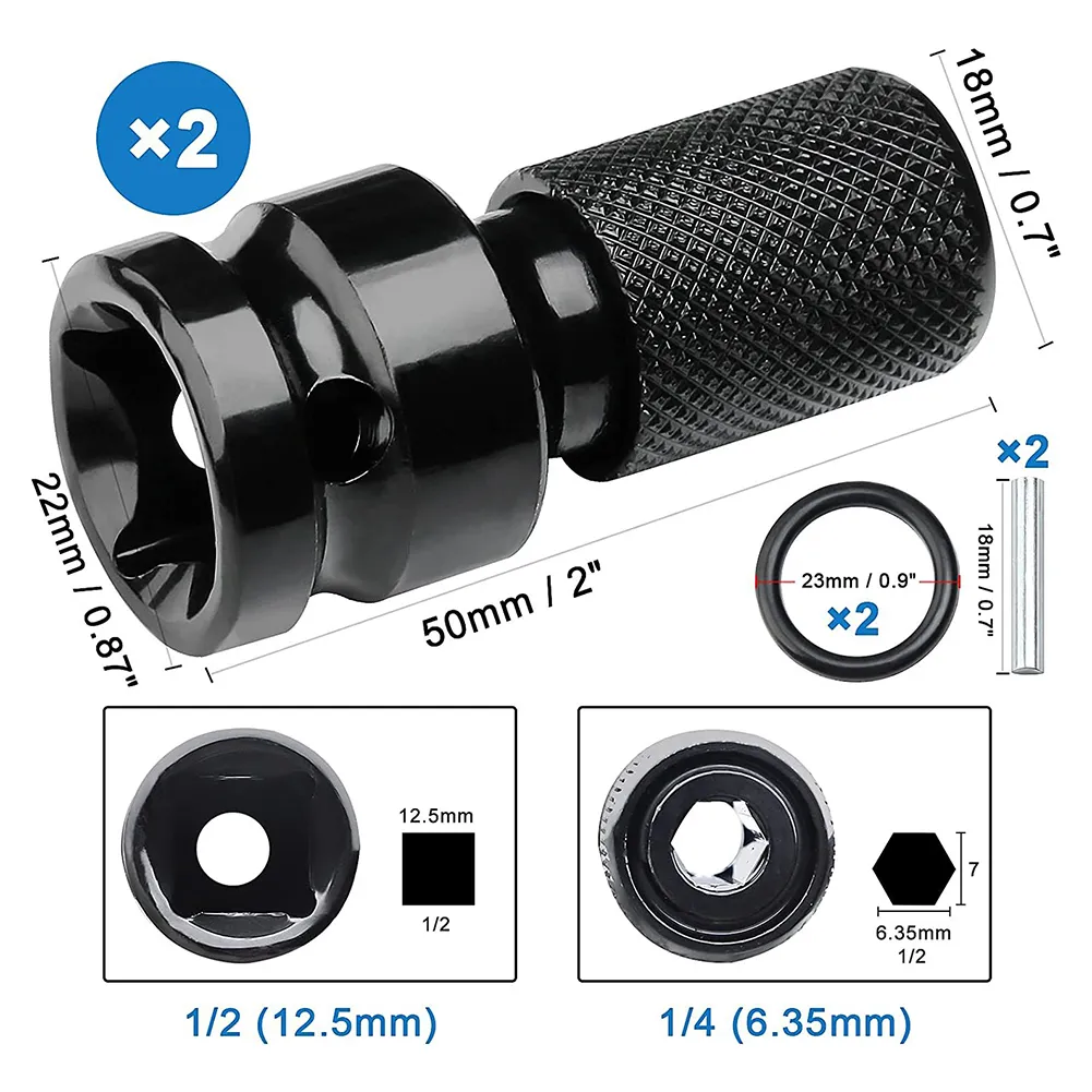 1/2 to 1/4 Socket Adapter Set | Chrome Vanadium Steel | Converts Impact ...