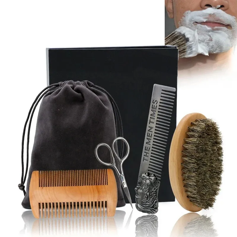 Professional Soft Boar Bristle Wood Beard Comb Hairdresser Shaving ...