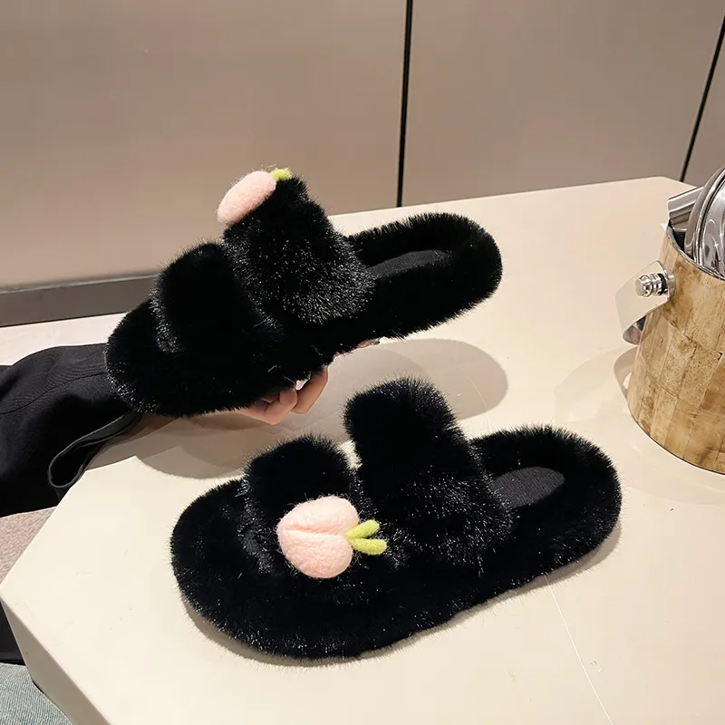 Women's Flock Fur Flip Flops: Plush Slides Home Slippers for Luxury ...