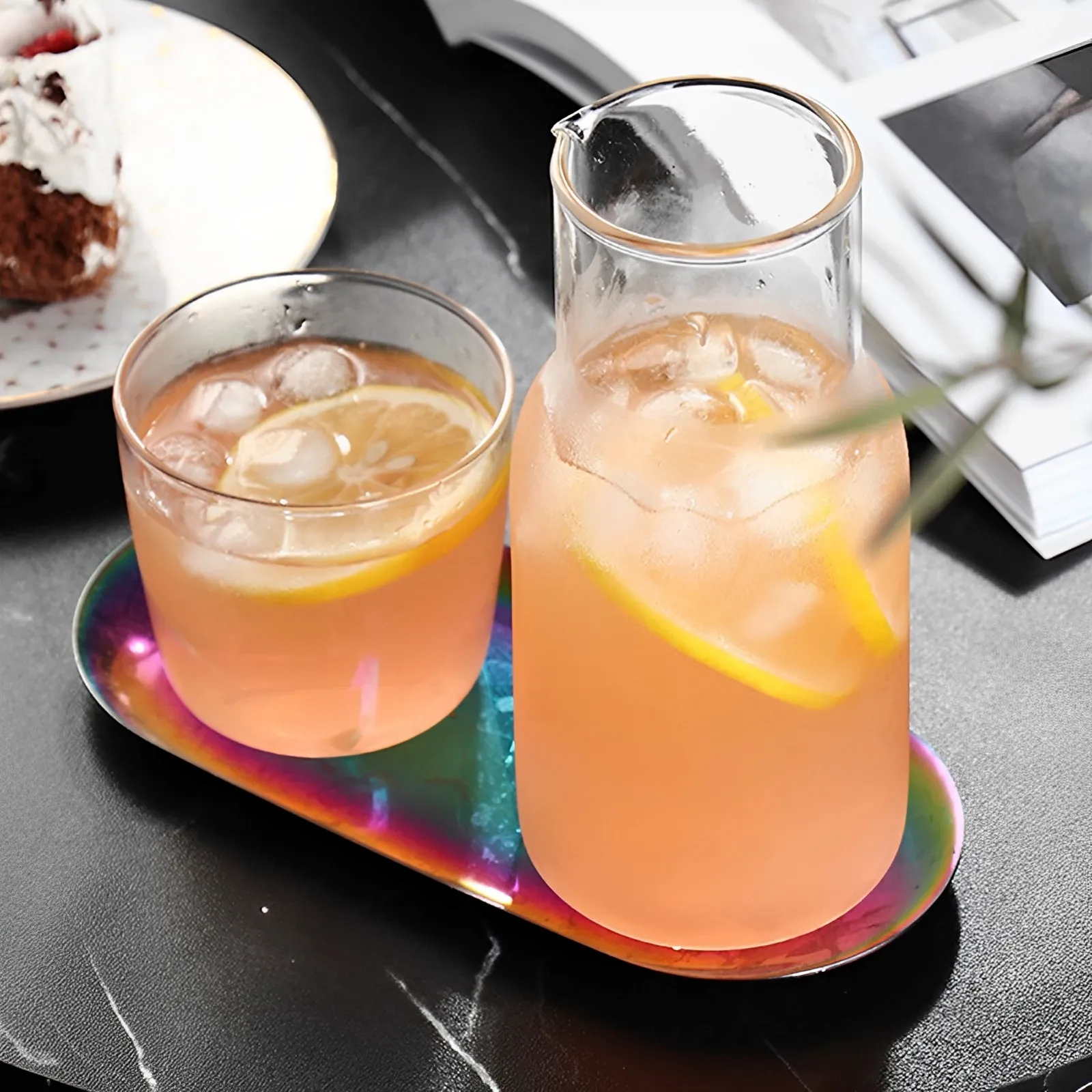V-Shaped Glass Water Pitcher Set with Heat-Resistant Glass Cup, 500ML ...