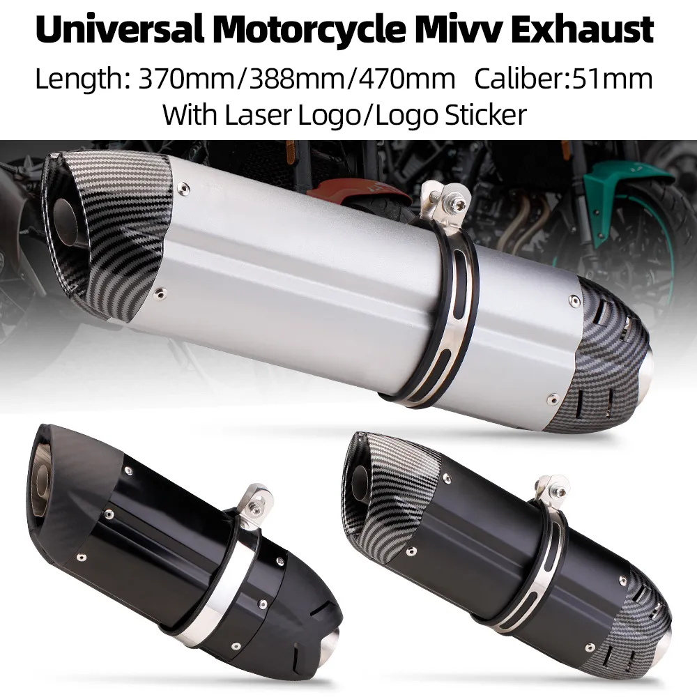 51MM Universal Motorcycle Exhaust Muffler Pipe - Lightweight Stainless ...