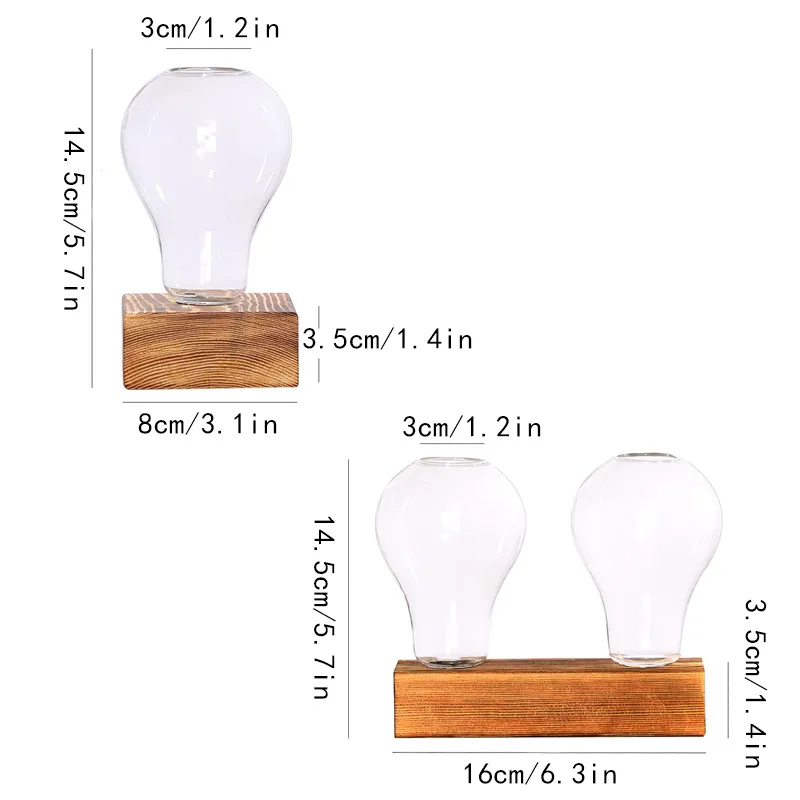 Light Bulb Vases Transparent Glass Flower Vases with Wooden Base for ...