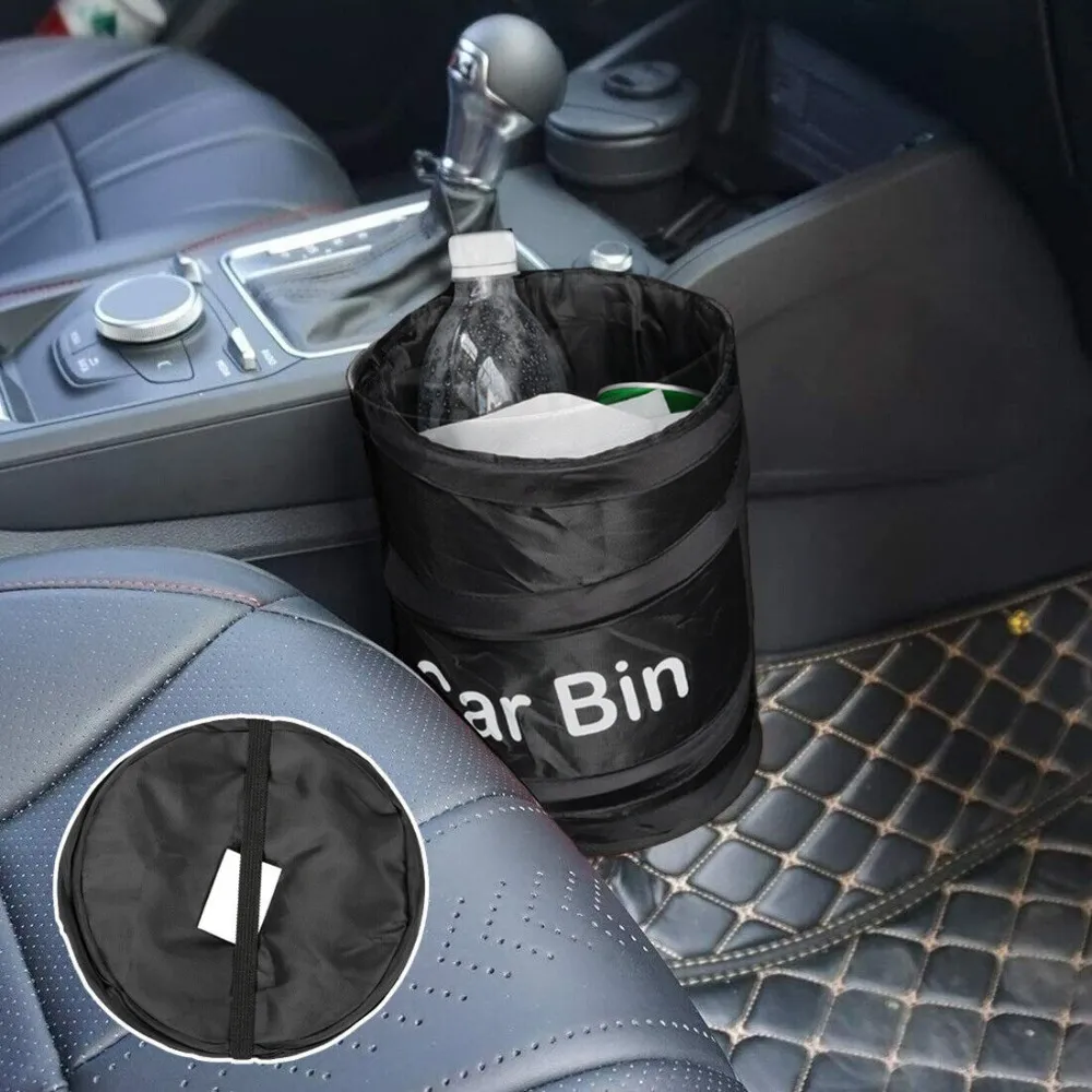 Foldable Leakproof Car Trash Bin - Black Waterproof Auto Garbage Can ...