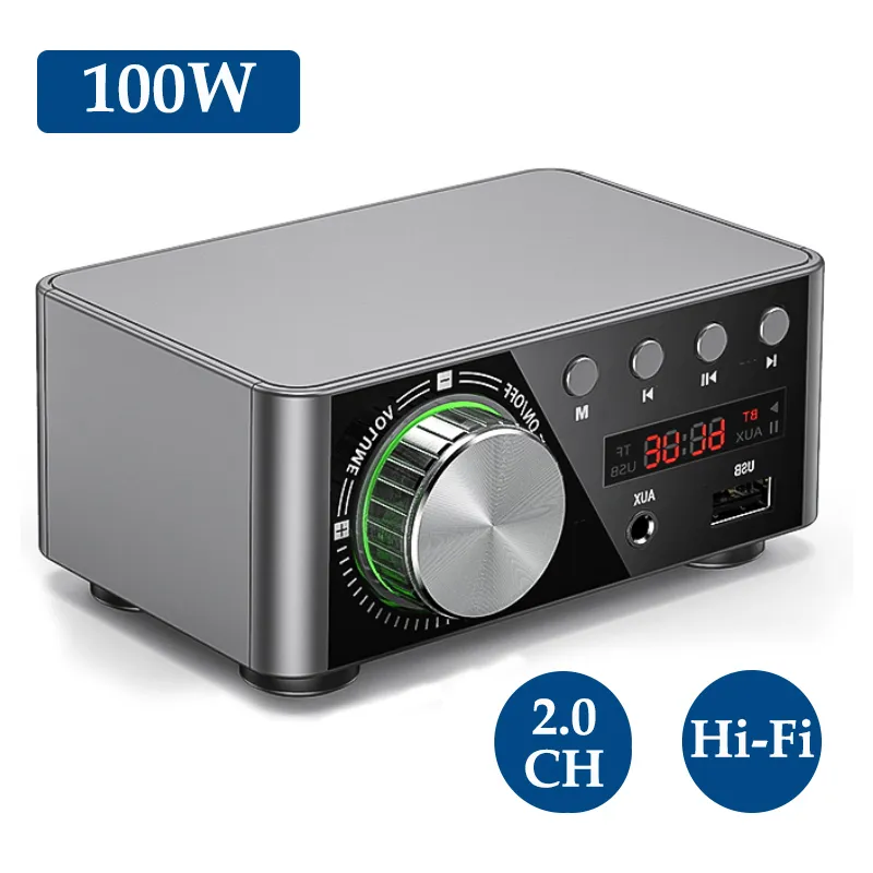 HI FI Bluetooth 5.0 Digital Amplifier Mini Stereo Audio Amp 50W+50W ...