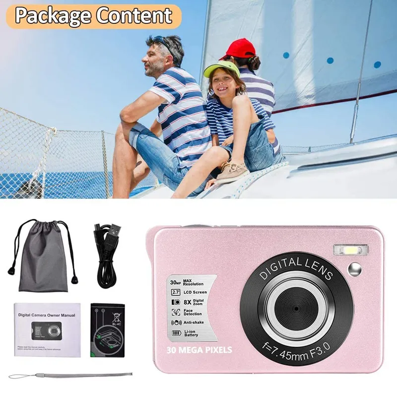 Mini HD 1080P Digital Camera, 30MP 2.7'' LCD, 8X Zoom, Compact Camera ...