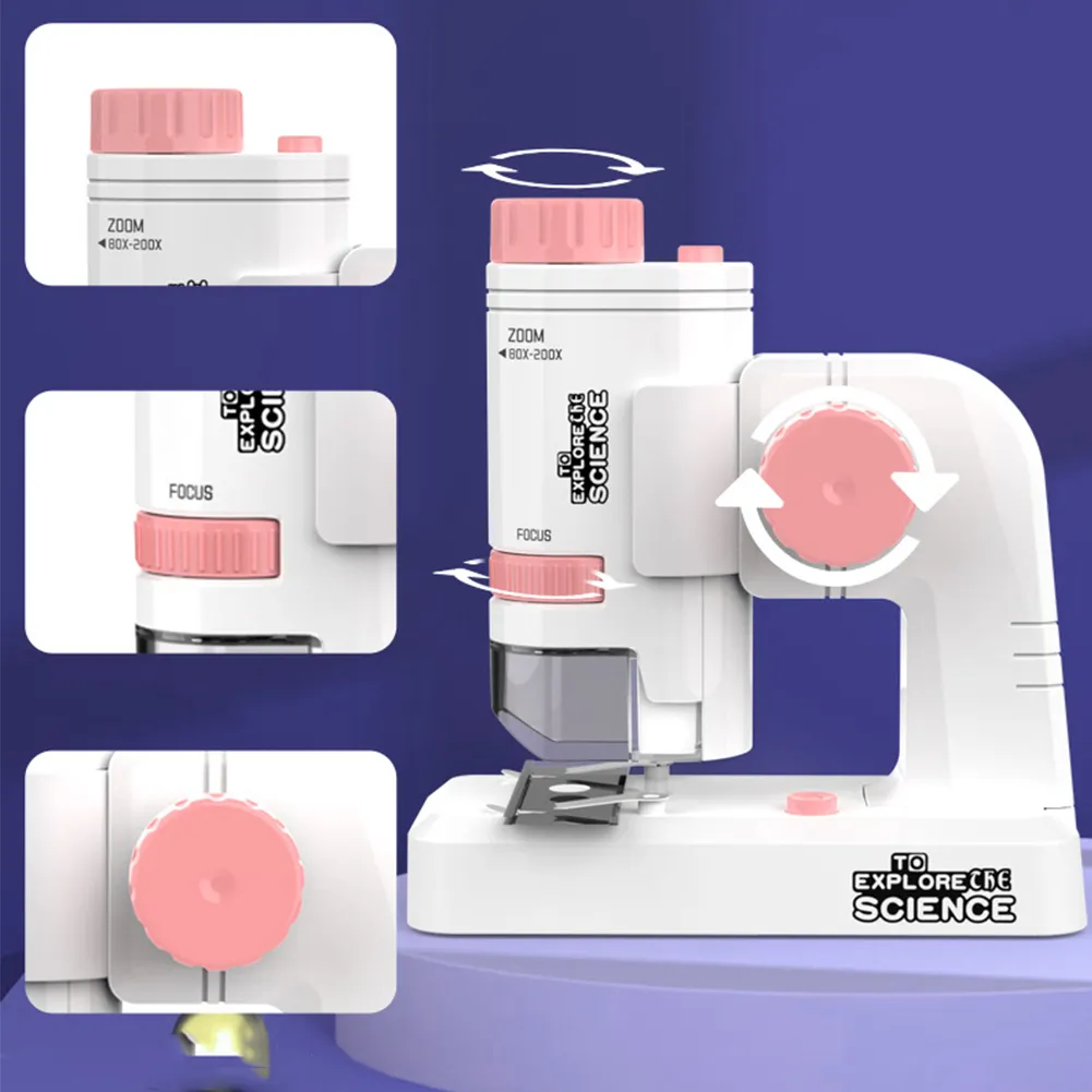 80-200X Pocket Microscope, Handheld Portable Science Kit for Kids ...