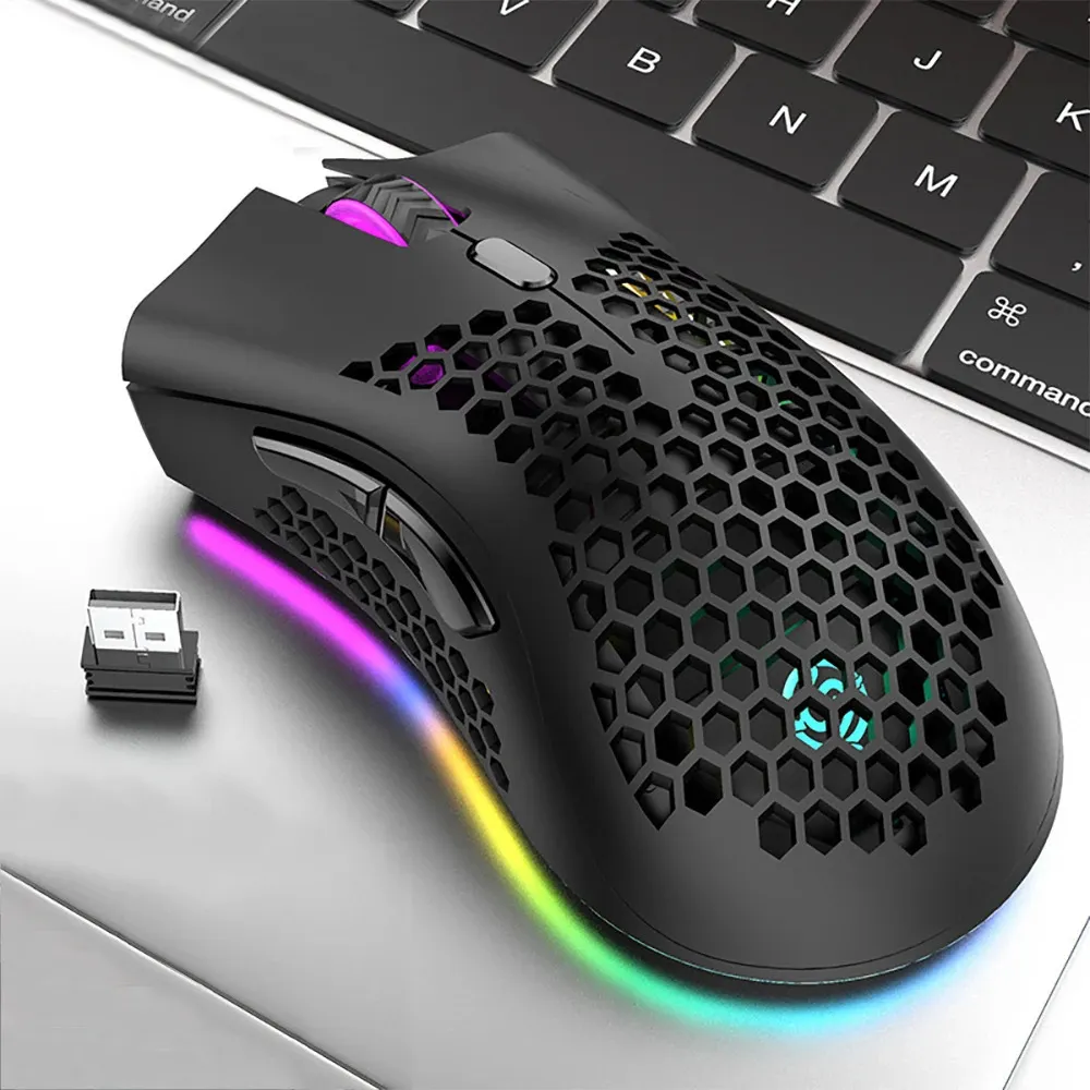Rechargeable Wireless RGB Mouse with Honeycomb Design 2.4 GHz Wireless ...