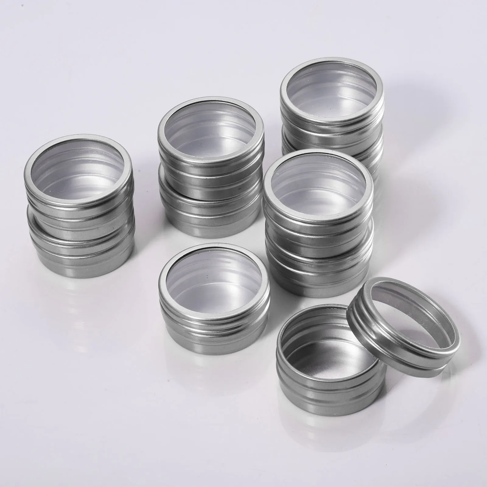 Aluminum Tin Containers with Clear Screw Lids Small Round Metal Storage ...