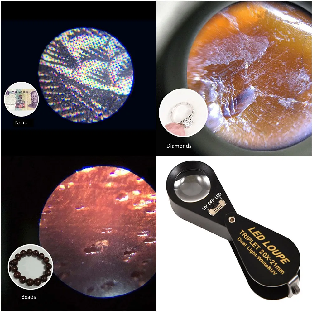 20X Handheld Magnifiers with LED UV Light for Jewelry Inspection ...