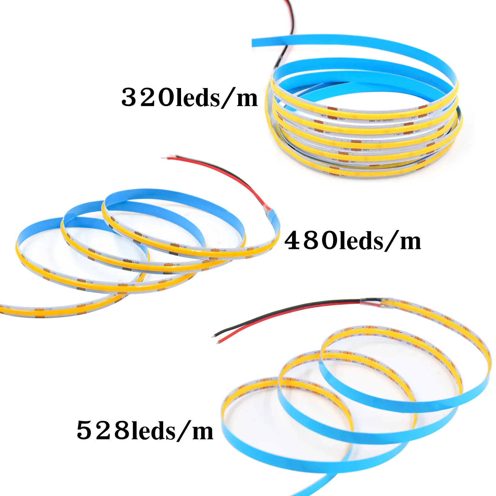 8mm COB LED Strip High Density 320-528 LEDs/m DC12V/24V Flexible Linear ...