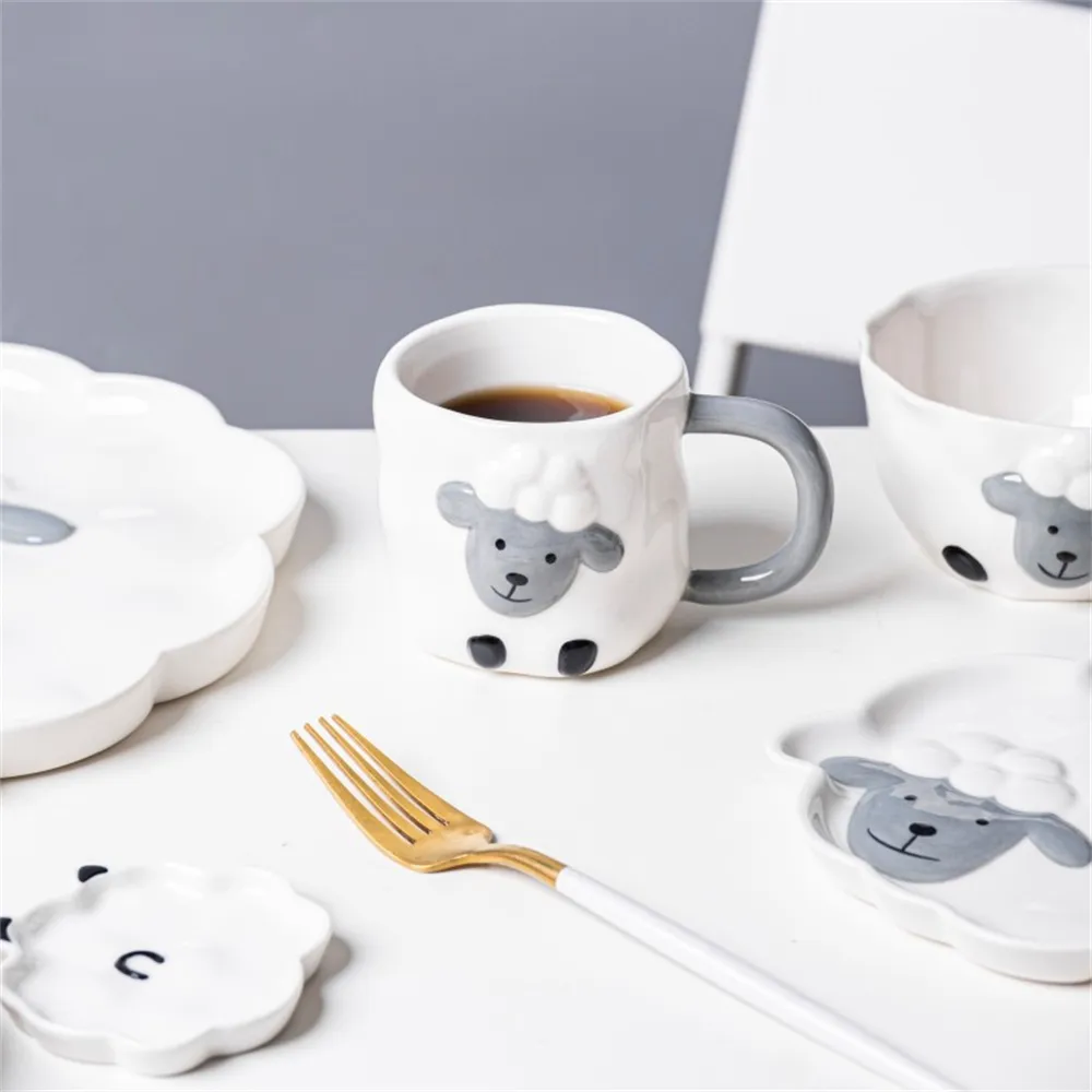 DHgate.com:Adorable Ceramic Sheep Tableware Set | 8-Piece Porcelain ...