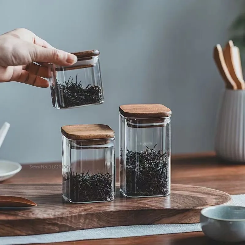 Square Glass Storage Jars with Sealed Lid for Coffee, Tea, and ...