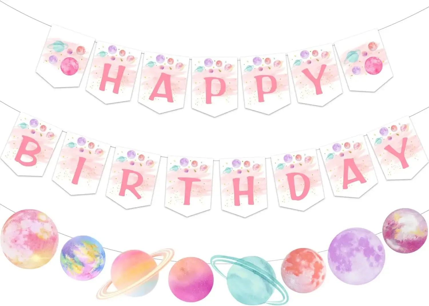 Outer Space Birthday Banner, First Trip Around Sun Decorations | Girl's ...