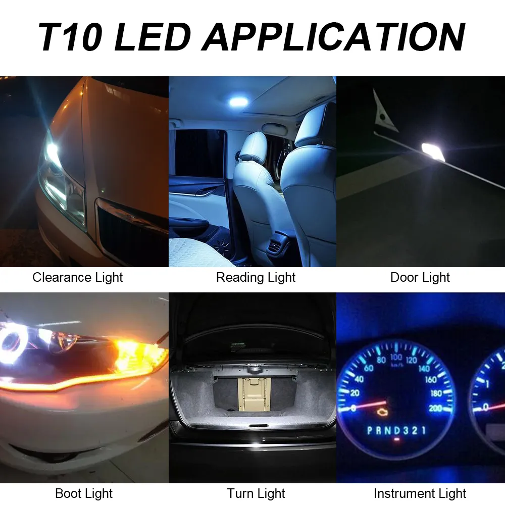 W5W T10 LED Car Bulbs 12V Dome, Reading, DRL, License Plate 6000K White ...