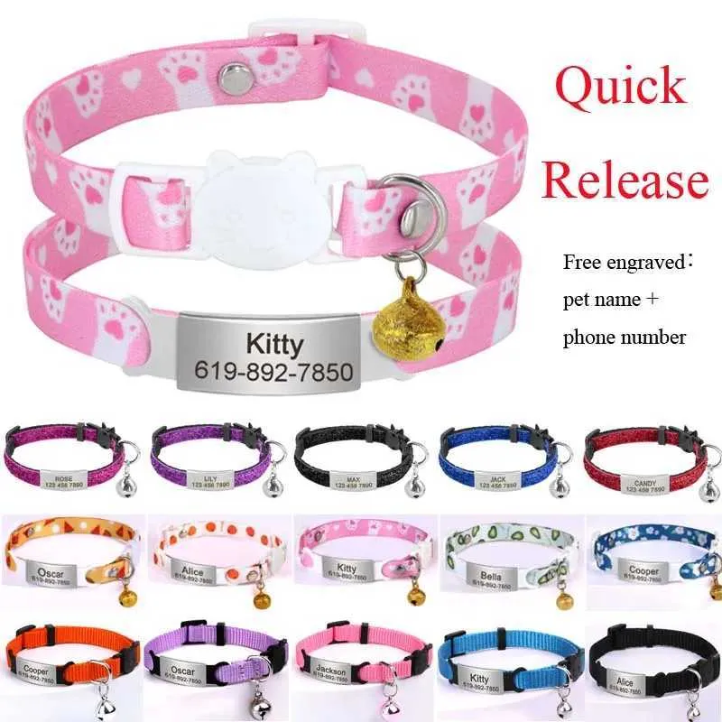 Adjustable Personalized Cat Collars - Safety Release with Engraved ID ...