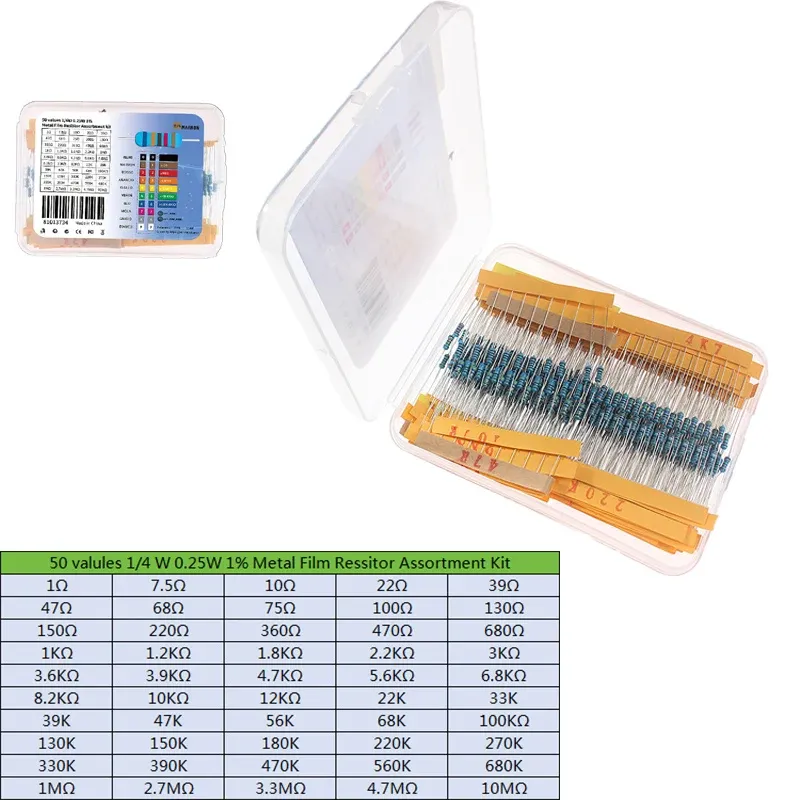 Metal Film Resistors 0.25W 1 Ohm to 10M Ohm 1/4 Watt Electronic ...