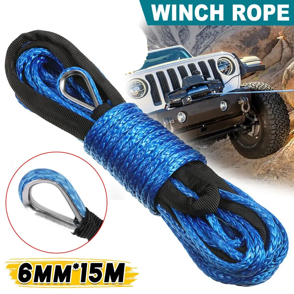Synthetic 6MM X 15M Winch Rope with Hook Cable Line for Car Tow, SUV ...