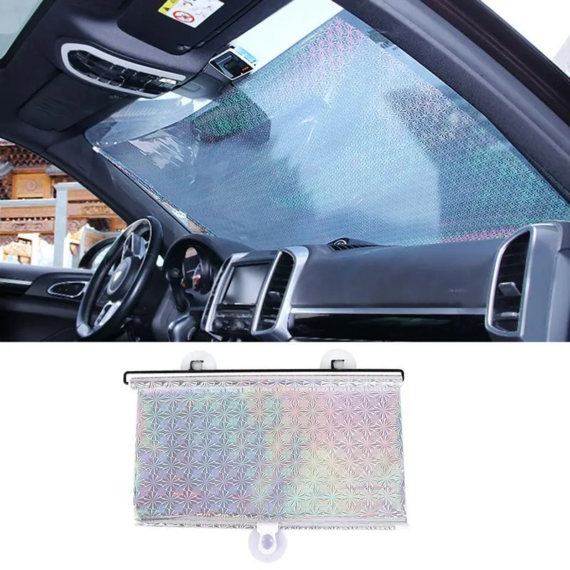 Silver Car Windshield Stretch Sunshade, Automatic Retractable Car ...