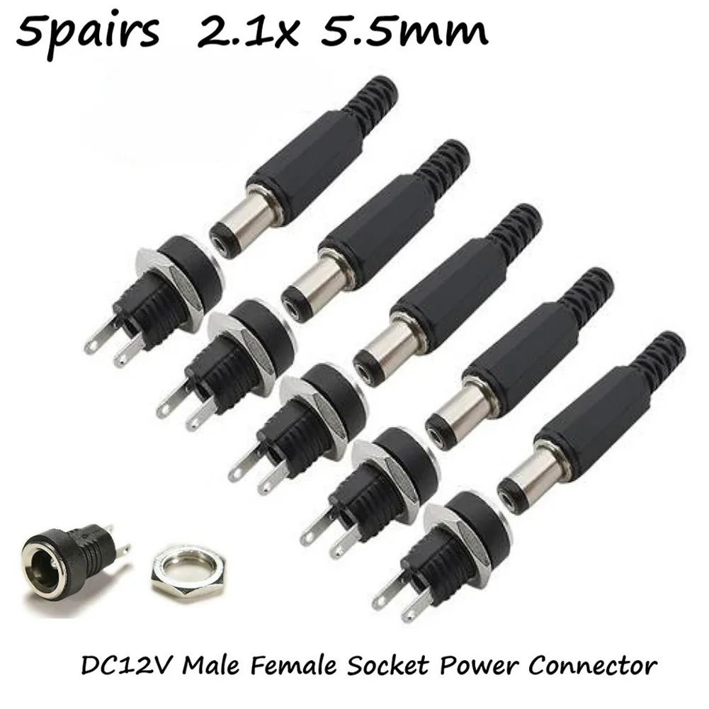 DC Power Connector Set 5.5 X 2.1 Mm DC Plug, Male & Female Barrel Power ...