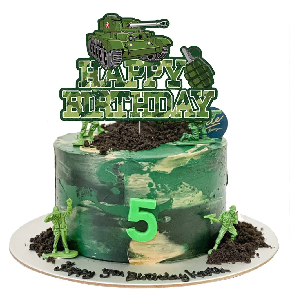 Camouflage Tank Tops Birthday Cake Topper Set Happy Birthday Sign, Army ...