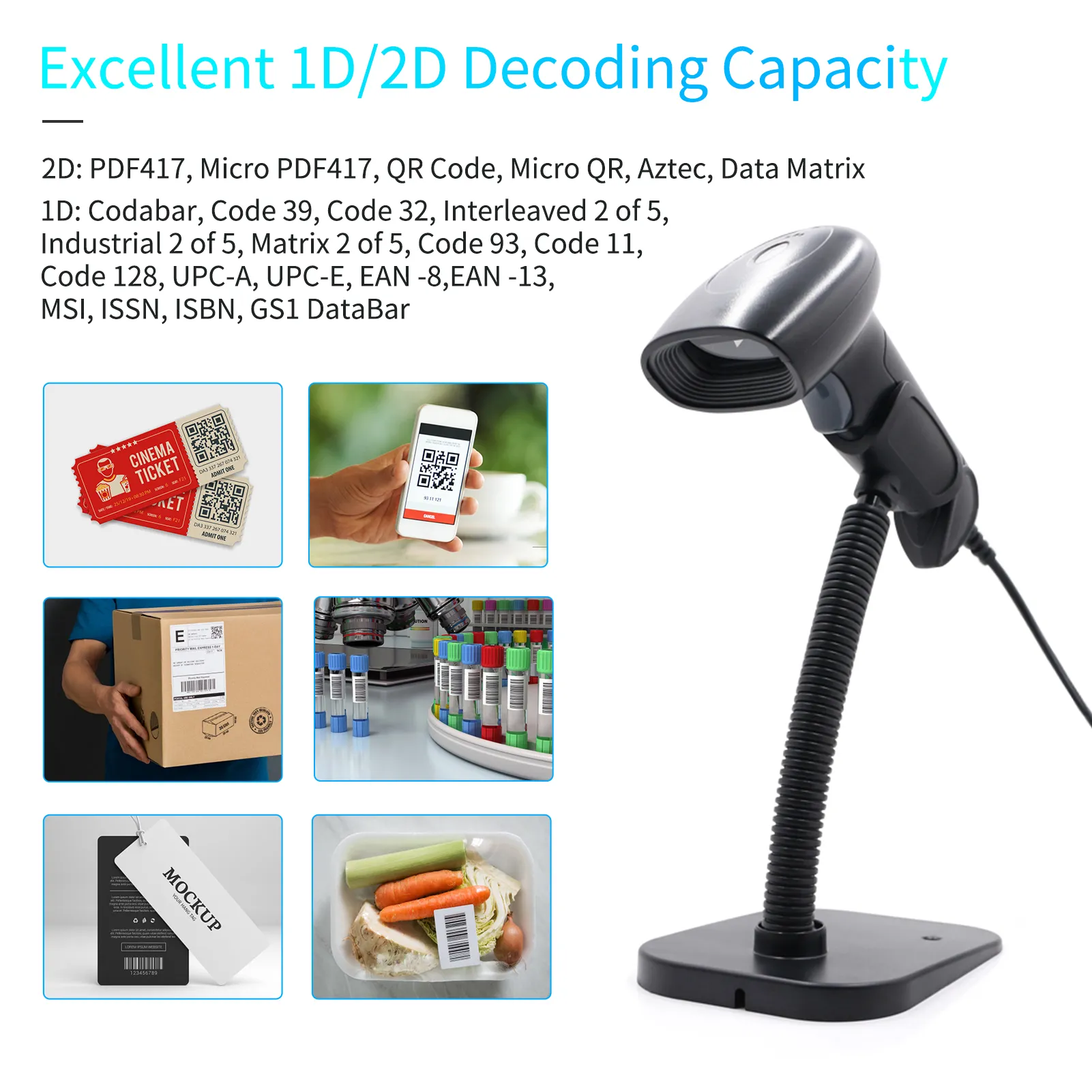 Handheld USB qr photo scanner with Stand - 1D/2D QR Reader for Windows ...