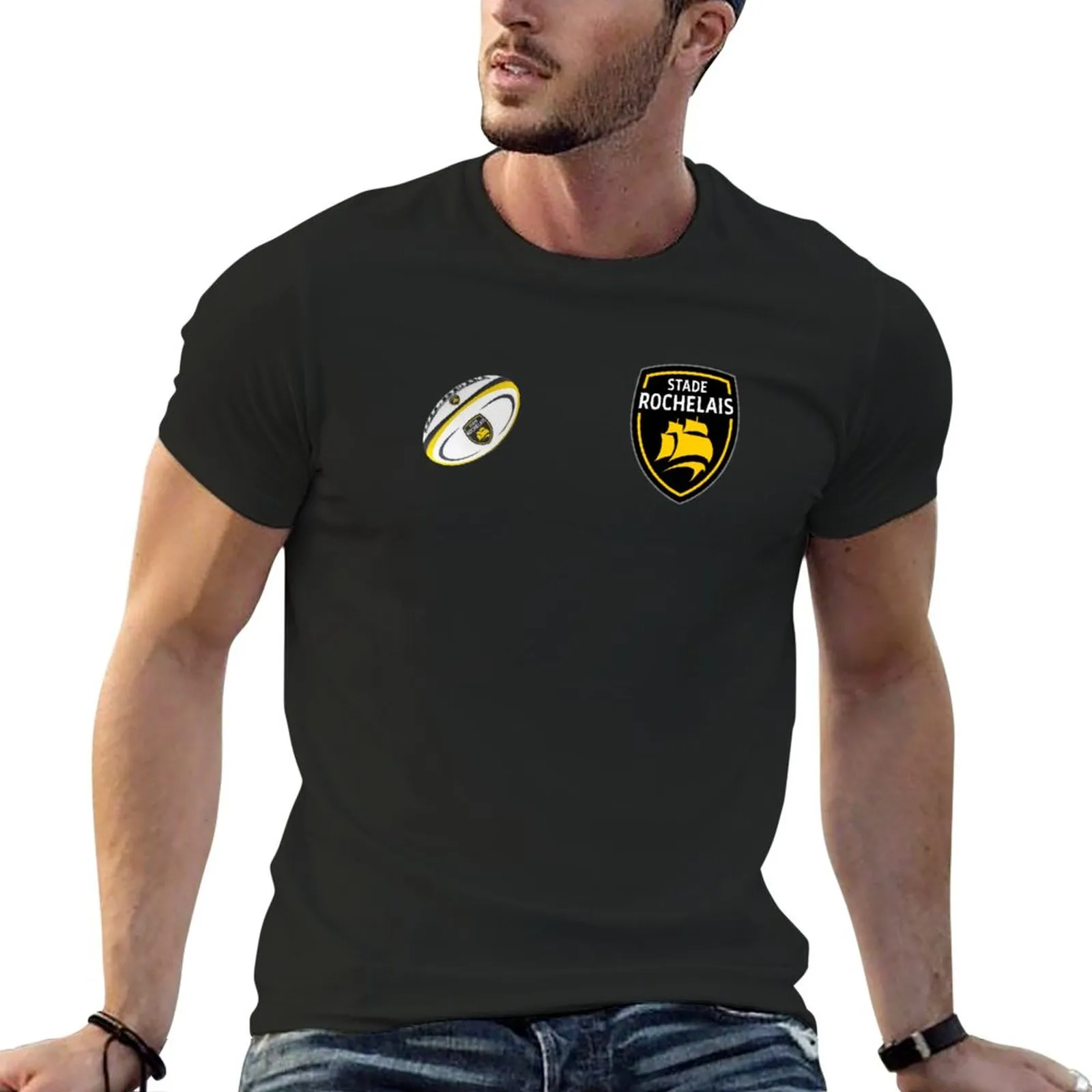 Stade Rochelais Rugby Anime T Shirt Black Heavyweight Cotton For Men ...