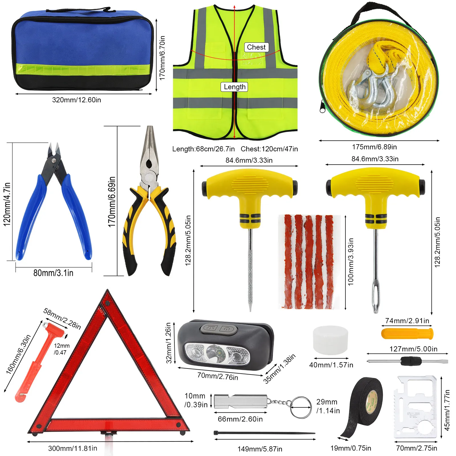 DHgate.com:Complete Car Emergency Kit: Tow Strap, Pliers, Headlamp ...