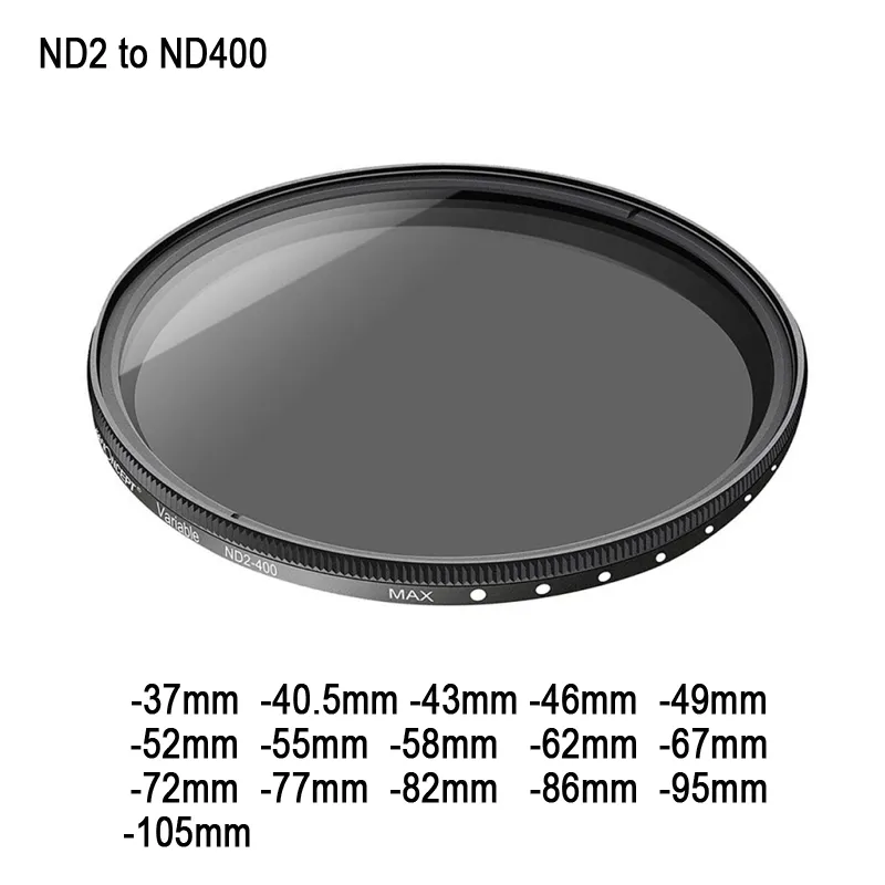 37-105mm Adjustable ND Filter | ND2-ND400 Variable Neutral Density ...