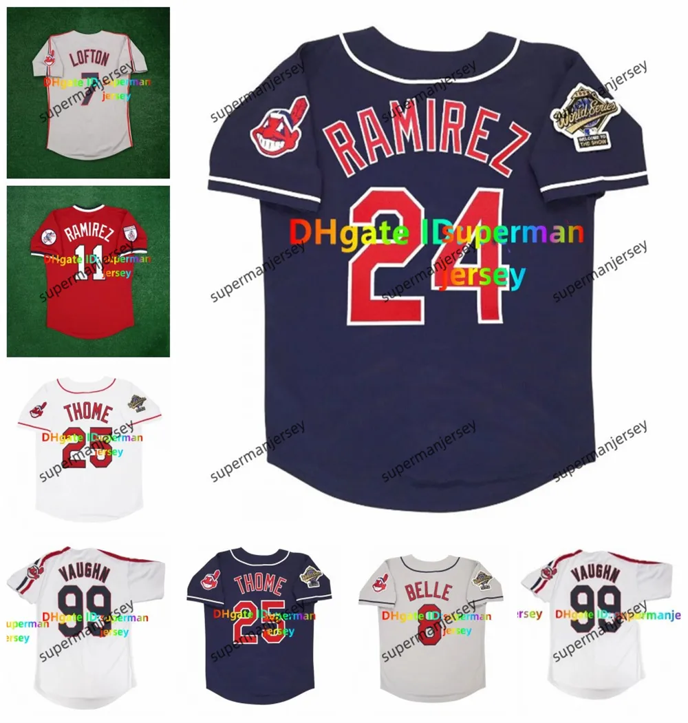 Manny Ramirez Jim Thome Indians Ricky Vaughn Throwback Baseball Jersey ...