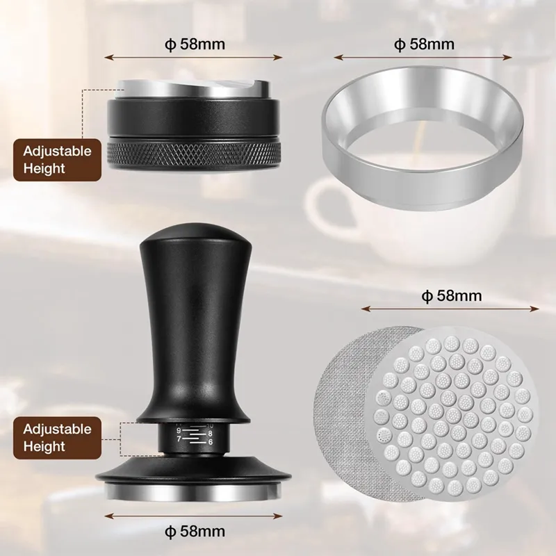 Upgraded Espresso Coffee Tamper Set - Adjustable Distributor, Tamper ...