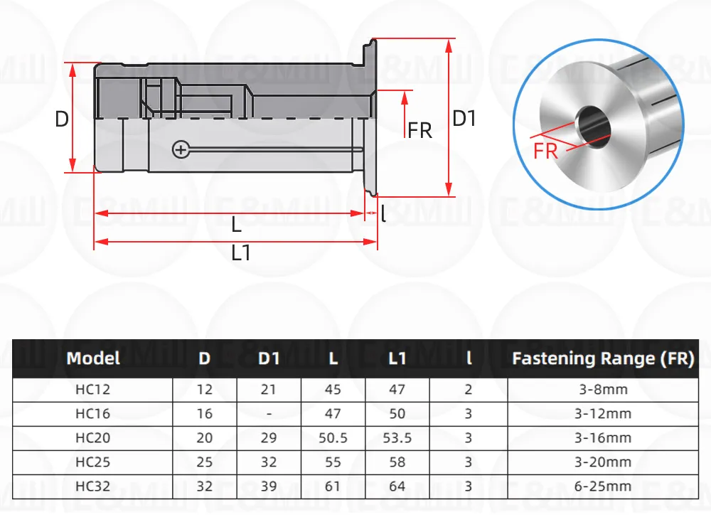 HC Collets Hydraulic Chuck, Spring Collets, HDC, PHC, BT30, BT40, HSK63 ...
